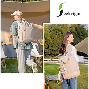 Seekvigor Travel Laptop Backpack for Women,15.6 Inch Work Backpack, 20L Smart Backpack with Laptop Compartment for Travel, Everyday, Work, or College,Beige