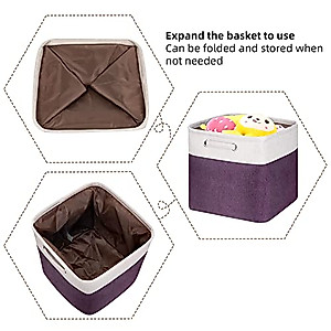 Fabric Cube Storage Boxes Foldable Storage Bins 13-Inch Dark Purple and Silver Khaki Patchwork Storage Baskets Cube Storage Bins with Handle Cubes Inserts Storage for Home and Office Supplies 13x13x13 cube organizer bin 3 Pcs/Pack, Sy-5