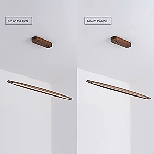 YISDESIGN Wood Linear Pendant Hanging Light Fixture Minimalist Light Linear Chandelier Wood Kitchen Island Lighting 40w Dimmable for Dining Room Dining Table Living Room Pool Table Walnut Color