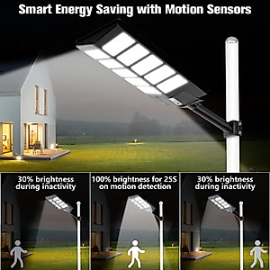 OOOLED Solar Street Lights Outdoor Waterproof 3000W 26000LM 6500K Super Bright White 800PCS LED Chips, Solar Flood Lights Outdoor Motion Sensor with Remote Control, Solar Lights for Outside Yard Patio