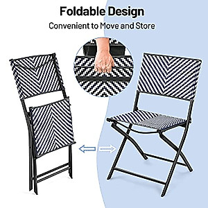Tangkula 4-Piece Patio Dining Chairs, Outdoor PE Wicker Folding Chairs with Rustproof Frame, Potable Bistro Chairs for Backyard, Garden (4, Navy Blue + White)