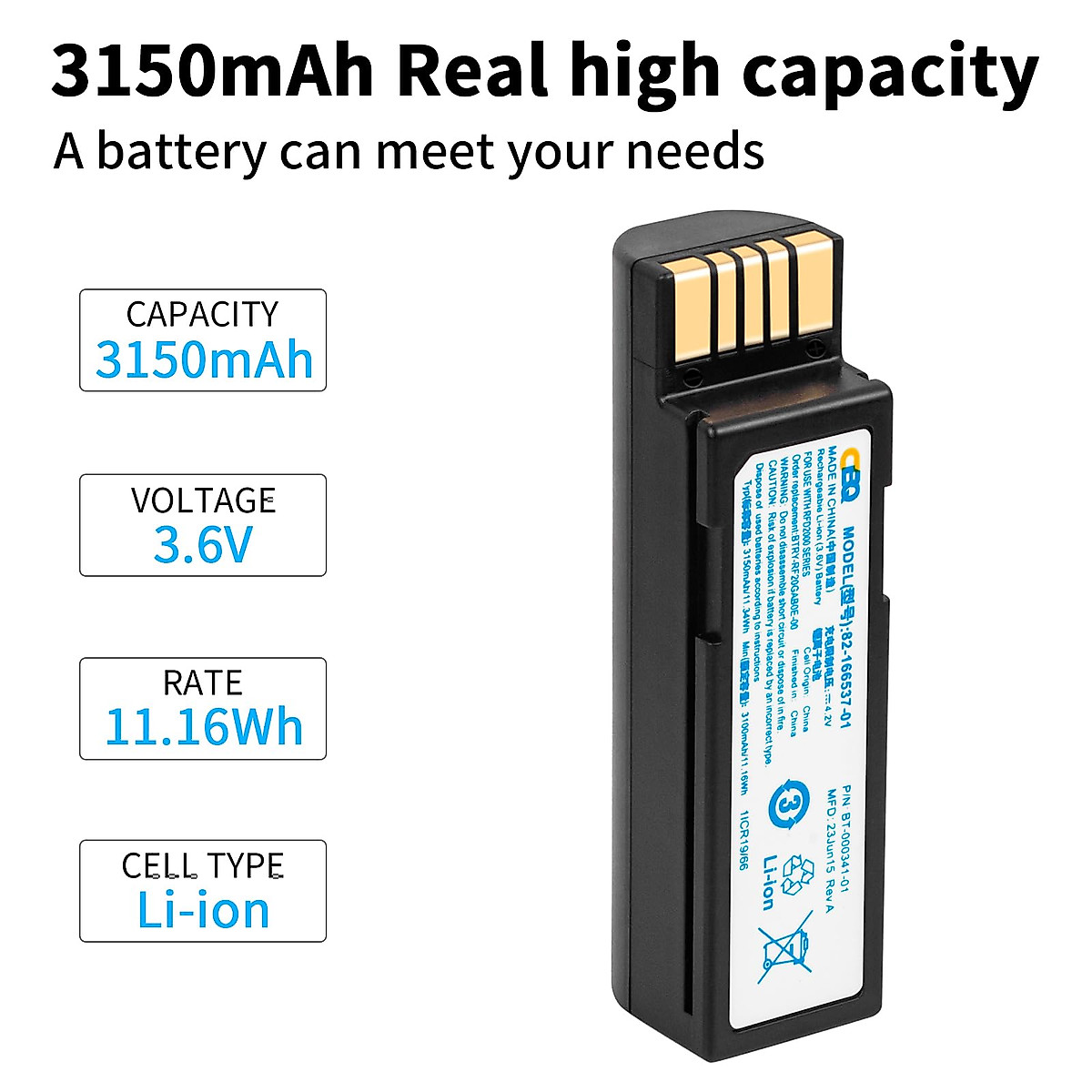 CBQ DS3678 [Upgrades] Replacement Battery for Zebra DS3600 DS3678 LI3678 LI3678-SR LS3678 DS3678-SR0F003VZWW DS3678-SR DS3678-HD DS3678-ER Series Scanners, 82-166537-01 BTRY-RF20GAB0E-00.3150mAh