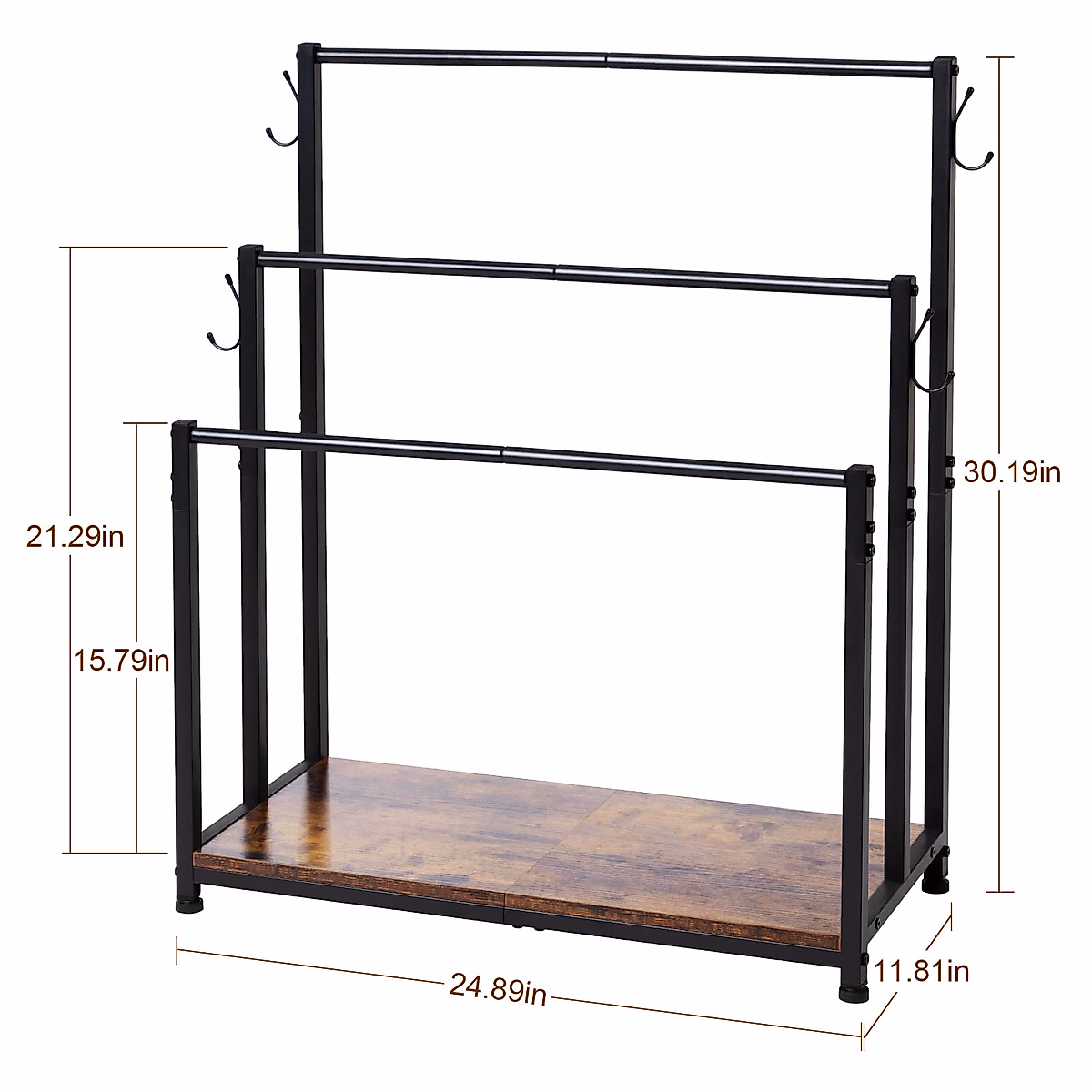 LOAKEKEL 3 Tier Towel Rack with 4 Hooks, Freestanding Blanket Ladder, Towel Holder with Metal Frame, Blanket Rack for Bedroom, Blanket Holder for Bathroom, Brown HTR032BR