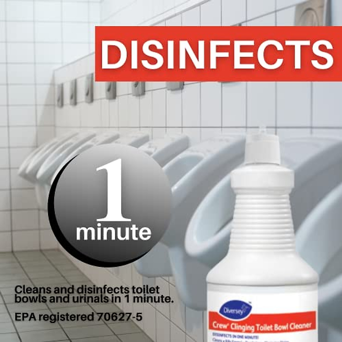 Diversey Crew 04578 Clinging Toilet Bowl Cleaner, 12 x 32 oz./946 mL Squeeze Bottles (Pack of 12)