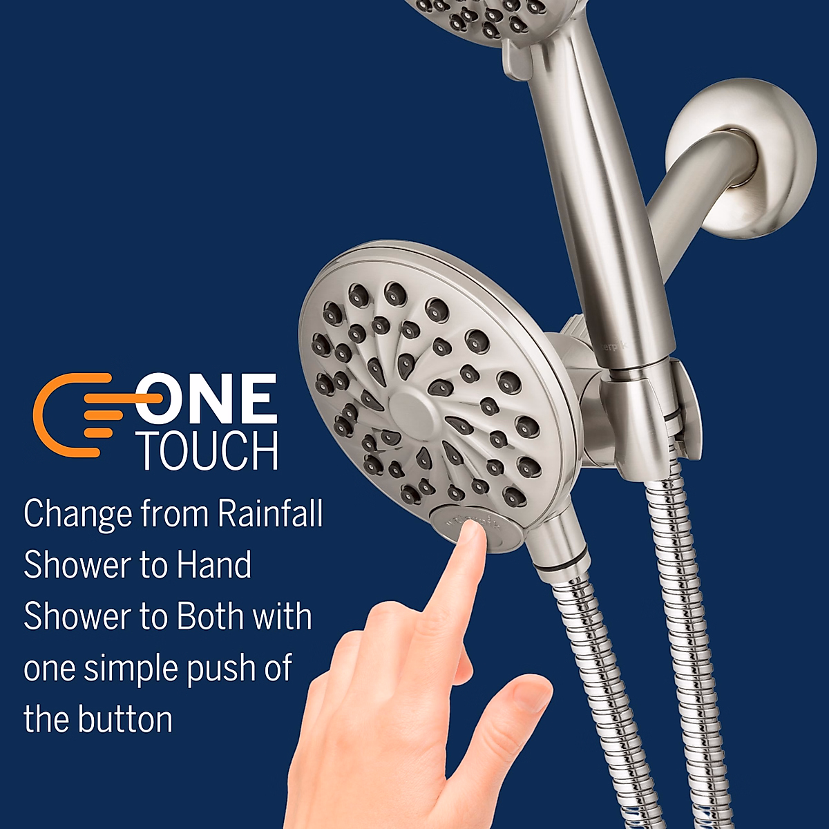 Waterpik One-Touch Dual 2-in-1 Shower System With Rain Shower Head and 7-Mode Hand Held Shower Head, Brushed Nickel XPB-139E-769ME