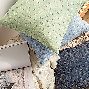 MIULEE Pack of 2 Decorative Burlap Linen Throw Pillow Covers Modern Farmhouse Pillowcase Rustic Woven Textured Cushion Cover for Sofa Couch Bed 18x18 Inch Blue