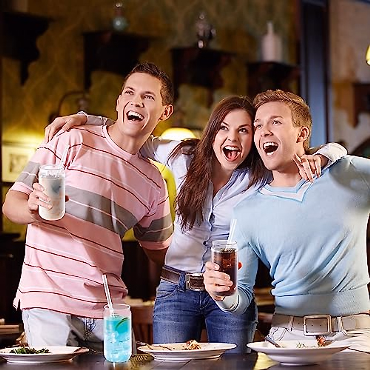 MANJUSAWA 4PCS Drinking Cups With Lids and Straws_16oz Beer Can Shaped Drinking Cups-Iced Coffee Cups,Cute Jars with Straw and Lid,Ideal for Beer,Cocktail,Whiskey,Iced Coffee,Iced Tea and Soda