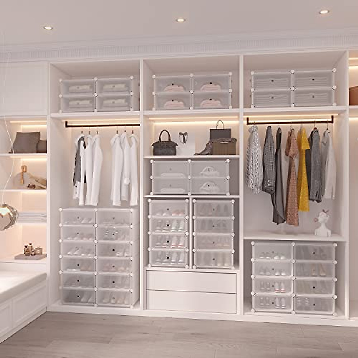 UNZIPE Shoe Rack Cabinet, 8-Tier Shoe Storage Organizer with Doors for Entryway, 16 Pair Plastic Shoe Shelves with Covered DIY Freestanding Shoe Tower for Closet Bedroom Hallway Mudroom Garage, White