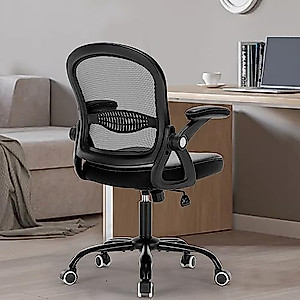 Office Chair,Ergonomic Home Desk Chairs,PU Leather Thick Cushion Mesh Office Chairs,Adjustable Executive Task Chair with Flip-up PU Armrests,360° Swivel Computer Chairs,Black