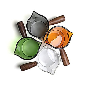 WALNUT COFFEE 75ml Colored Espresso Shot Glass Double Spouts with Walnut Handle, Measuring Triple Pitcher Milk Cup with 2 Spouts, Coffee Measuring Cup Glass with Walnut Handle for Barista (Clear)