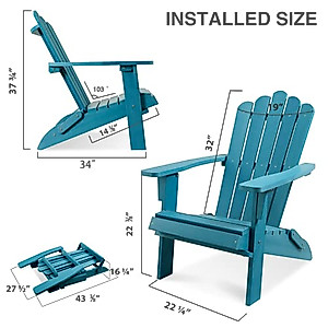 ACUEL Folding Adirondack Chair, Poly Lumber Fire Pit Chair, Durable All-Weather Patio Chairs for Garden, 350 Lbs Support Oversized Adirondack Chair(Blue, 1 pc)