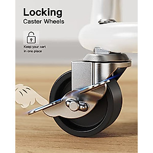 Totnz Rolling Utility Cart, 3-Tier Mesh Organization Cart with Lockable Wheels, Multi-Functional Storage Trolley for Office, Living Room, Kitchen, Laundry, Bathroom Storage, White (TZUC01W)