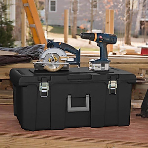 Sterilite Footlocker, Stackable Storage Bin with Latching Lid, Wheels and Handle, Plastic Rolling Container to Organize Basement, Black, 3-Pack