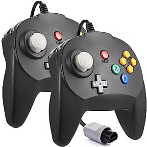 MODESLAB 2 Pack Wired N64 Controller, Gamepad Joystick Replacment Original 64 Controllers Compatible for N64 Console Upgrade [ 3D Analog Stick ] - Black