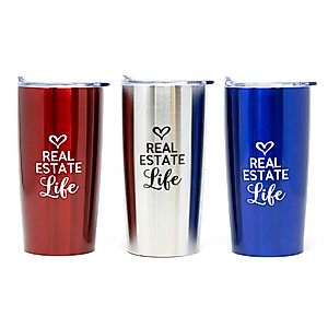 Calendars and More, Inc. Real Estate Agent Vaccum Insulated Tumbler 20oz Travel Mug with Slide Lid - Keep Drinks Hot or Cold - By Real Estate Supply Store (Blue, Real Estate Life)