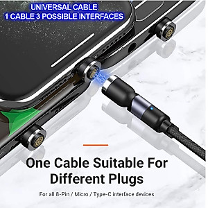Premium Magnetic USB Cables [4 Pack] - (2 x 3.3ft and 2 x 6.6ft Cables, 1 Adapters x USB A to Type C, 2 x tip Holders, & 12 Tips) - AGG 5-Pin) Micro/Android/I Product - Fast Data & Charge - Black