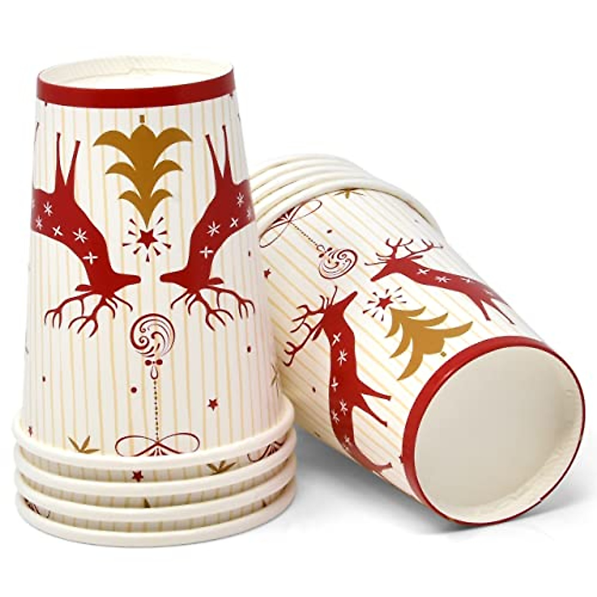 Merry Christmas Reindeer Party Supplies Tableware Set 24 9" Dinner Plates 24 7" Plate 24 9 Oz Cups 24 Lunch Napkin for Holiday Xmas Red & Gold Reindeers Tree Disposable Paper Dinnerware Decorations