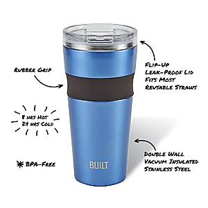 BUILT 24 Ounce Shasta Double Wall Vacuum Insulated Stainless Steel Coffee and Water Tumbler with Easy to Clean Flip to Open Tritan Lid, Yellow and Orange Citrus Sunrise Ombre