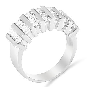 Haus of Brilliance .925 Sterling Silver 1.0 Cttw Baguette Cut Diamond Vertical Channel Fluted Multi-Row Unisex Fashion Wedding Ring (H-I Color, I1-I2 Clarity) - Size 7