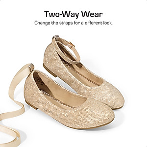 DREAM PAIRS Girls Dress Shoes Girl's Ballerina Flat Ankle Strap Ballet Flats for Toddler/Little Kid/Big Kid,Size 2 Little Kid,Gold/Glitter,Sole-FINA-K