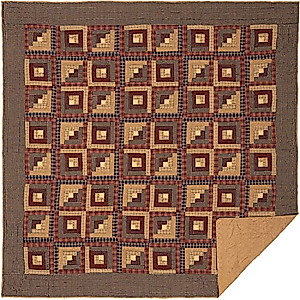 VHC Brands Millsboro Queen Quilt 94Wx94L Log Cabin Country Rustic Lodge Design, Burgundy