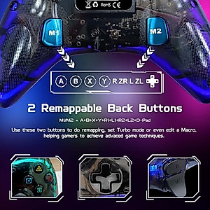 Joso Wireless Controller, Phone Controller for Gaming RGB Light, Game Controller for Switch/PC/iPad/Tablet/Android/iPhone Game Controller with Phone Clip, Custom Buttons, Macro, Turbo, Dual Vibration