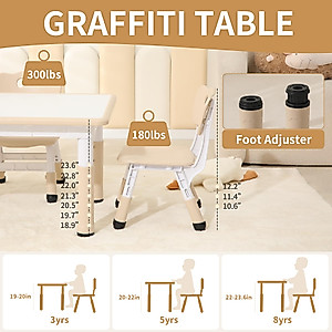 Hulaibit Toddler Table and Chairs, Kids Table and 4 Chairs Set with Graffiti Desktop, Height-Adjustable Kids Study Table for Boys and Girls Aged 3-8, Max 300lbs