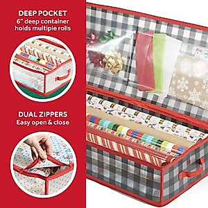 ZOBER Wrapping Paper Storage Containers - 33 Inch Gift Wrapping Organizer Storage W/Interior Pockets - Fits 20 Standard Rolls of Wrapping Paper, Bows, and Ribbons