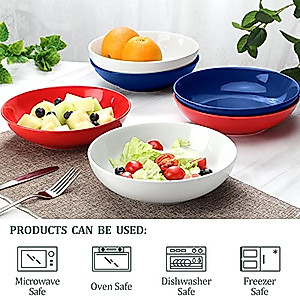 Yedio Pasta Bowls, 22 Ounces Porcelain Salad Bowls for Kitchen, Shallow Pasta Bowls Set, White Pasta Bowls, Microwave Dishwasher Safe, Set of 6