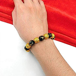 Feng Shui Wealth Pi Xiu Bracelet, 2 Pcs Black Amulet Bead Bracelets for Women Men Attract Wealth Money Good Luck Feng Shui Jewelry