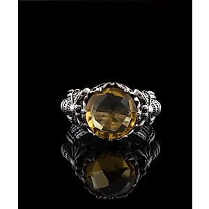 Filigranist 925 Sterling Silver Filigree Art Queen Bee Detailed Gemstone Women Cocktail Ring, Luxurious Gift Boxed (Citrine, 6)