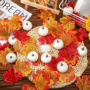 Tigeen 50 Pcs Artificial Mini Fake Pumpkins with 100 Pcs Lifelike Fake Maple Leaves Thanksgiving Lifelike Simulation Mixed Pumpkins for Decorating Fall Harvest Garland Small Realistic Pumpkin for Home