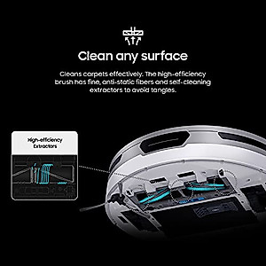 SAMSUNG Jet Bot Robot Cordless Vacuum Cleaner w/Intelligent Power Control, Precise Navigation, Multi Surface Cleaning for Hardwood Floors, Carpets, Rugs, Anti Hair, VR30T80313W/AA, White