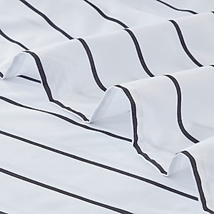 Homiest 3pcs White and Black Sheets Twin Size Bed Set Microfiber Sheet Set, Horizontal Stripe Bed Sheets Cute Soft Bedding Set, Deep Pocket Twin Sheets Stripe Printed Sheets for Kids Teen Boys Adults