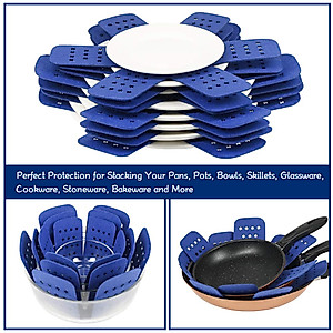 BYKITCHEN Pan Pot Protectors, Larger & Thicker Pan Protector with Stars, Set of 12 and 3 Different Sizes, Blue Pot Separator Pads for Stacking and Protecting Your Cookware