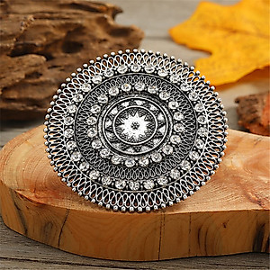 Dtja Boho Exaggerated CZ Statement Ring for Women Adjustable Bohemian Antique Mosaic Crystal Expandable Big Open Wrap Finger Rings Comfort Fit Retro Indian Style Jewelry (Silver Star)