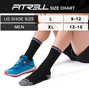FITRELL 6 Pack Men's Athletic Crew Socks Cushioned Work Boot Socks, Black, Large, Shoe Size 9-12