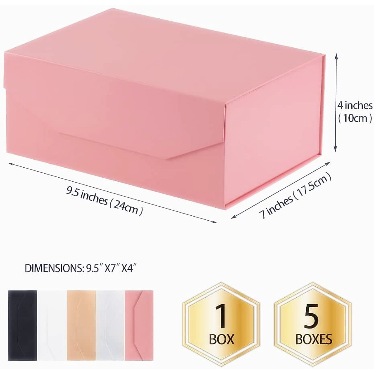 PACKGILO 1PCS Pink Gift Box 9.5x7x4 Inches, Sturdy Gift Box with Lid for Gift Packaging, Foldable Magnetic Closure Storage Boxes, Bridesmaid proposal box, Rectangle Collapsible Box