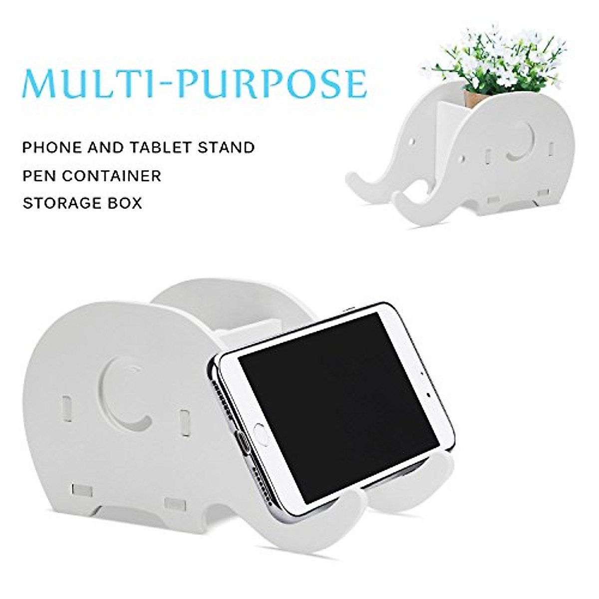 COOLOO Pencil Holder Cell Phone Stand, Cute Elephant Office Accessories Tablet Desk Bracket Compatible, Desk Decoration Multifunctional Stationery Box