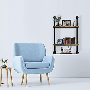 GILPWA 2-Tier Bathroom Shelves Wall Mounted, Floating Shelving Retro Pipe Shelf with Basket, Easy Assemble Industrial Pipe Shelving, Anti-Rust Wall Shelves for Living Room, Kitchen 31.9 * 16.9 inch