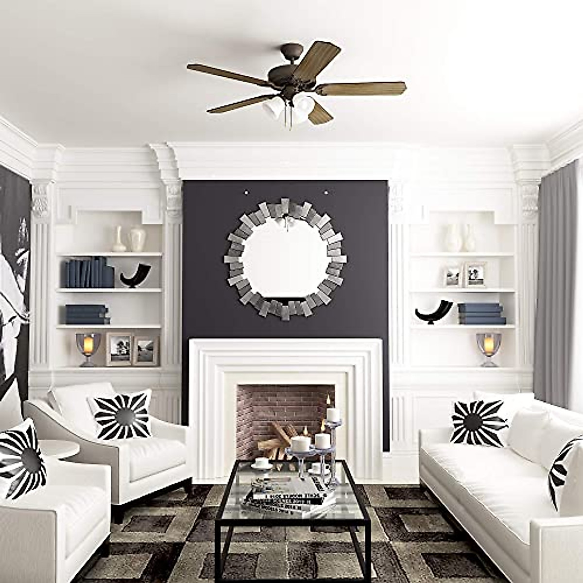 Inlight 52 Inch Indoor Ceiling Fan with 3 Lights and Pull Chain Control, Home Decor Ceiling Fan, Oil Rubber Bronze Reversible Motor, 5 Blades Low Profile Ceiling fan for Bedroom, 120V, IN-0702-2-BZ