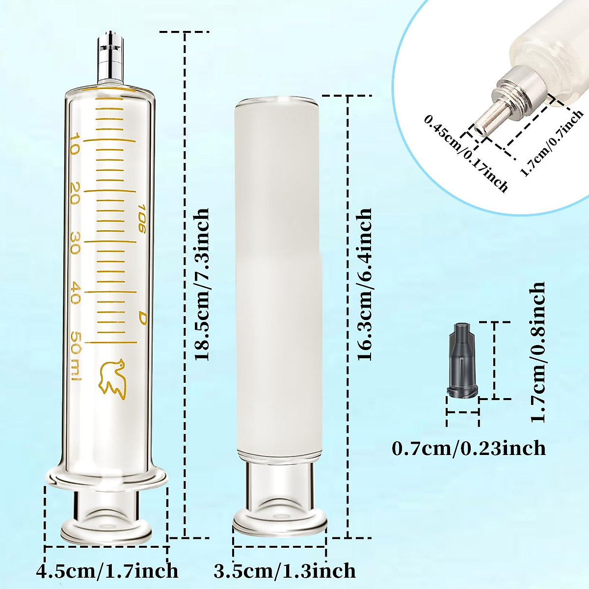Gufastoe 1 Pack Glass Syringes with Caps 50cc/ml for Lab Laboratory