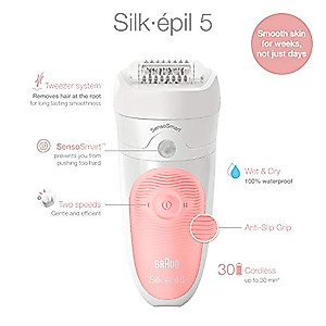 Braun Epilator Silk-épil 5 5-620, Hair Removal for Women, Shaver & Trimmer, Cordless, Rechargeable, Wet & Dry , 6 Piece Set