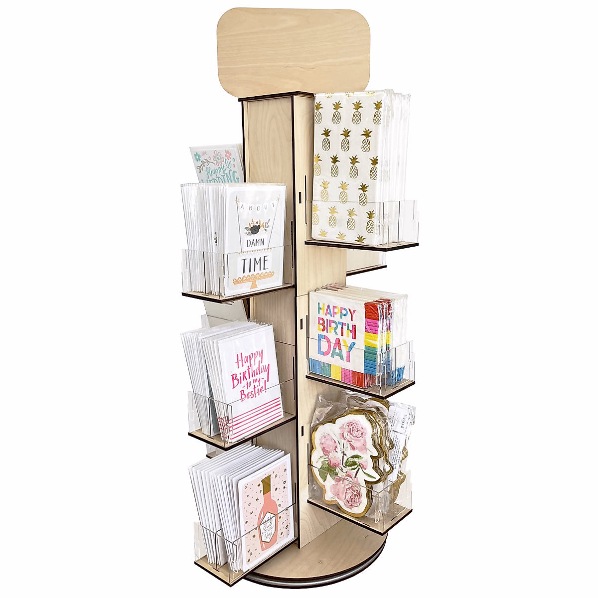 4-Sided Rotating Display Stand - Stationary, Greeting Cards, Stickers, Postcards, Coasters, Napkins - Heavy-Duty, Smooth Rotation, Easy to Assemble, Craft Shows, Trade Shows, Farmers Markets (Natural)