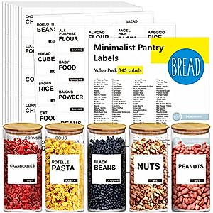 Hebayy 345 Pantry & Kitchen Labels, Minimalist Water & Oil Resistant Pantry Label Stickers Food Jar Label for Organization and Storage