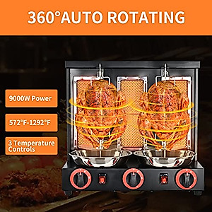 Lifancy Shawarma Machine Commercial, Automatic Vertical Broiler with 3 Burners,Free Meat Catch Pan, Adjustable Temperature(220°F-572°F) 360° Rotating, for Household, Commercial, Party,110V