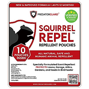 Predator Guard Repellent for Rodent Plant Pouches - Protect Gardens, Vehicles, and Homes from Rats, Squirrels, Possums, and Raccoons - Natural Ingredients - 10 Pack