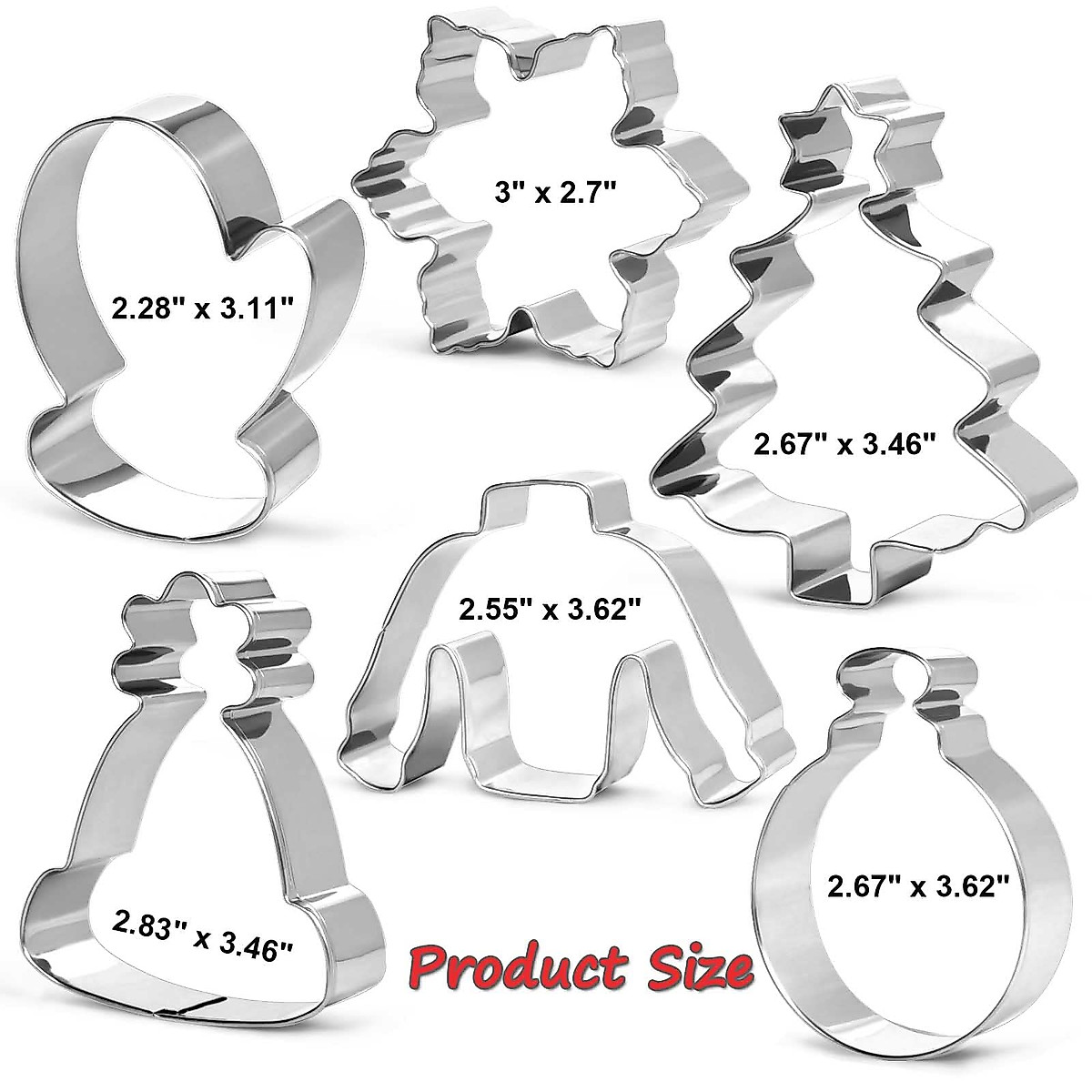 Winter and Christmas Cookie Cutter Set 6 Piece with Ugly Sweater, Hat,Mitten,Snowflake,Christmas Ornament,Tree Shape- Cookie Fondant Biscuit Cutters for Baking,Sandwiches, and Pancakes
