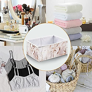 Rose Gold Marble Storage Bins Cubes Storage Baskets Fabric Foldable Collapsible Decorative Storage Bag with Handles for Shelf Closet Bedroom Home Gift 11" x 11" x 11"