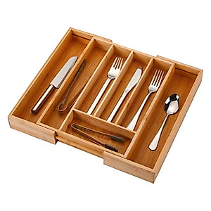 Nero Bamboo Expandable Drawer Organizer for Utensils Holder, Adjustable Home Organization & Storage for Kitchen Gadgets Silverware Cutlery Accessories Desk Craft Makeup Vanity Organizers
